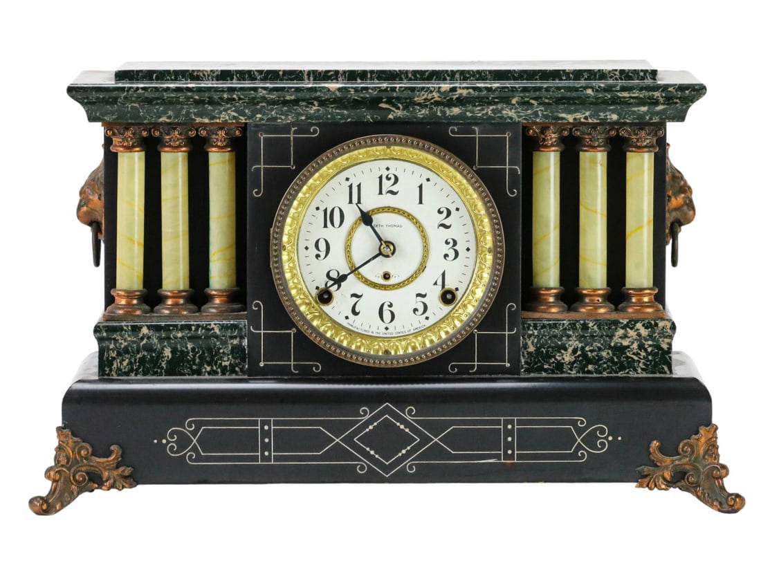 Seth Thomas Faux Marble Carved Mantle Clock Copper Auction