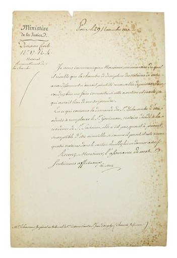 Antique Ephemera Louis Mathieu Mole Letter 1813