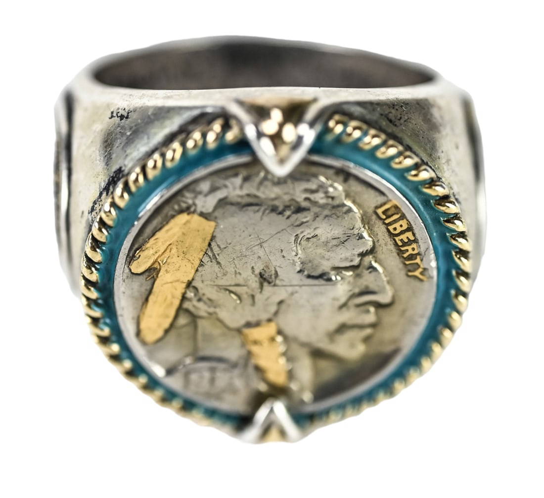 Vintage Sterling Silver Indian Head Nickel Ring Auction