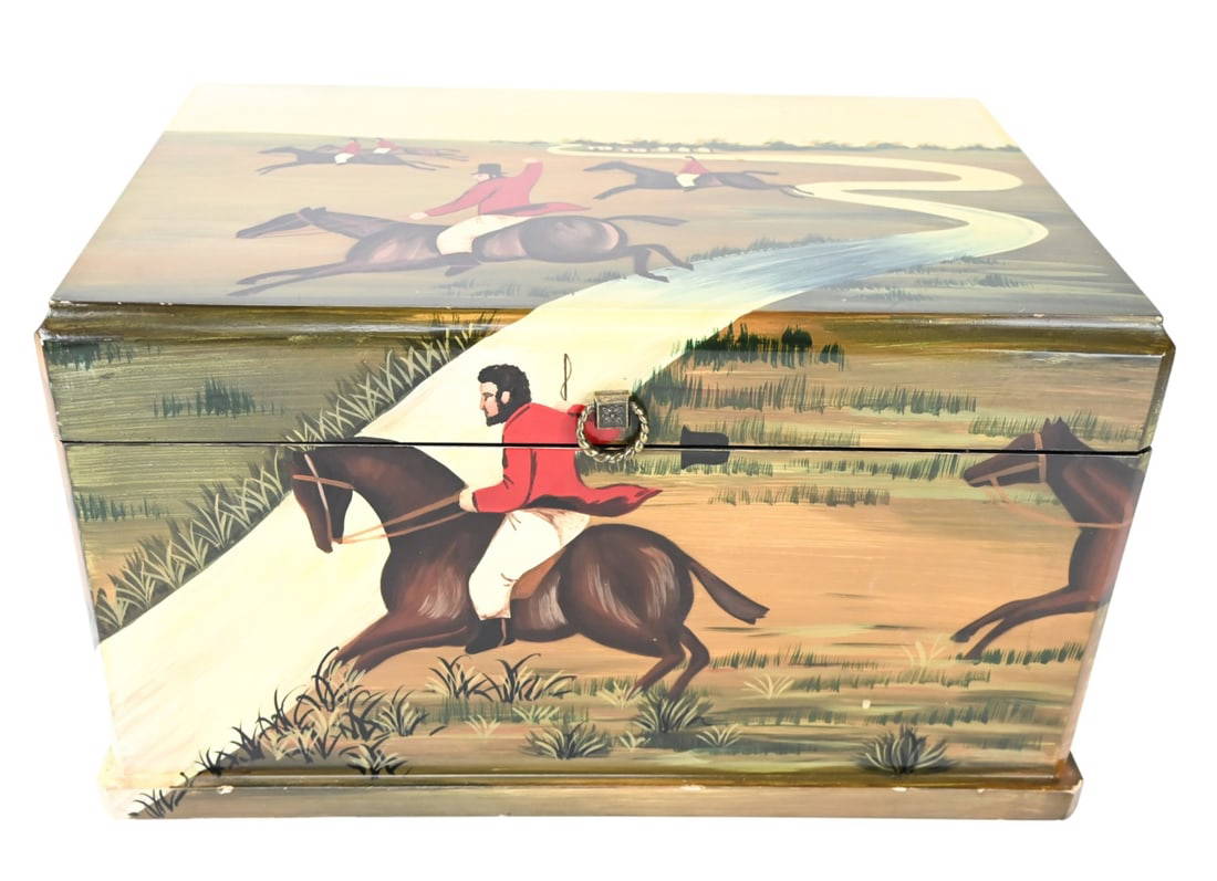 Hand Painted Folk Art Lacquer Floor Box Hunt Scene Auction