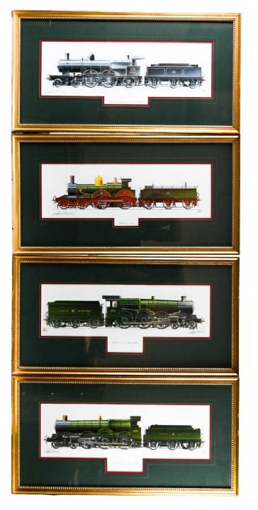 Jeffrey Wheeler 4 Signed Framed Train Lithographs Auction