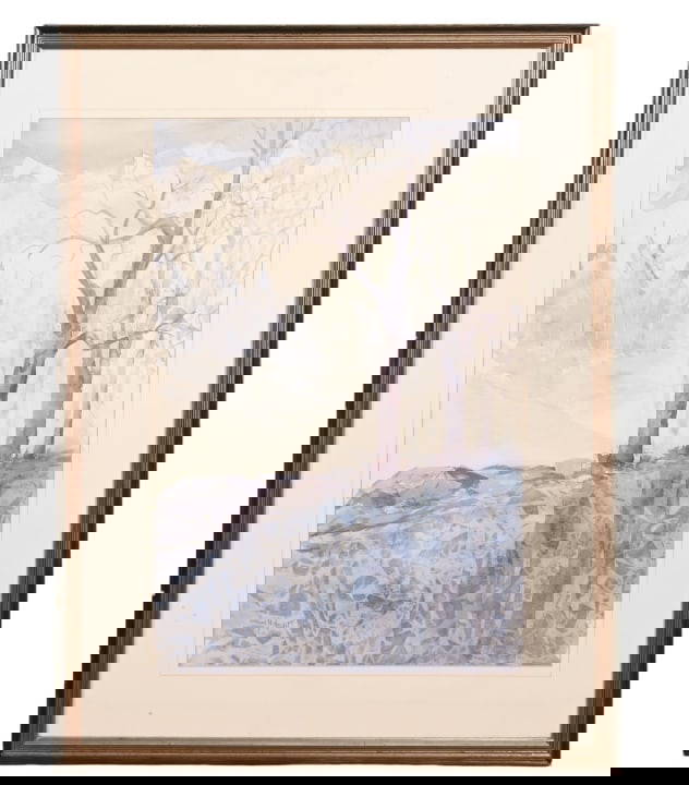 Susan Hecht Singed Watercolor Painting Landscape Auction