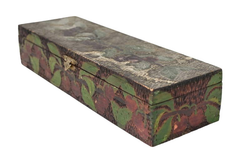 Vintage 14" Carved Pyrography Box W Cherry Motif