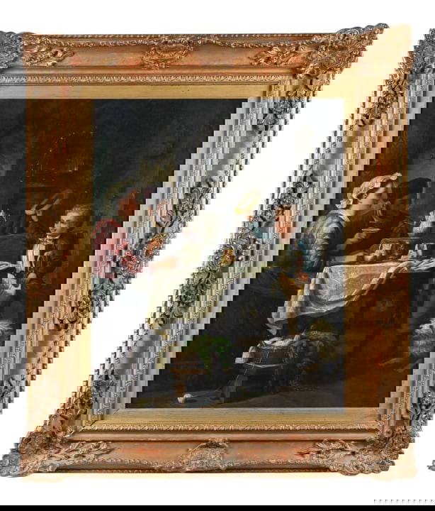 19th C G. Muller Attributed Genre Oil Painting Auction