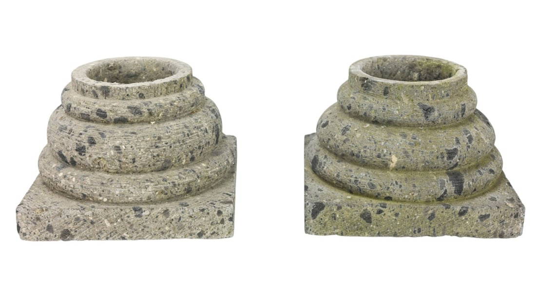 Pair Antique Cast Stone Column Bases Auction