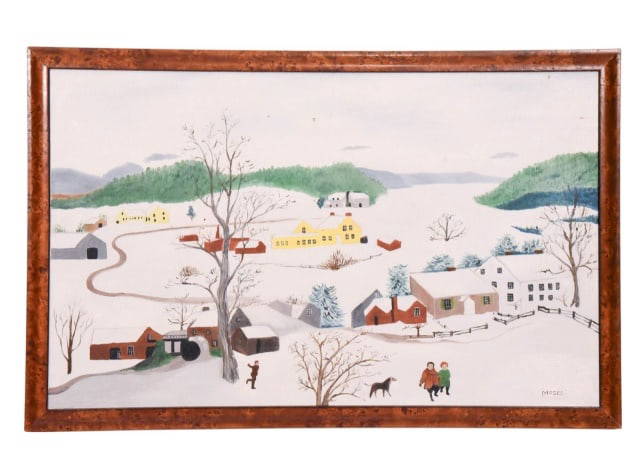 Grandma Moses Folk Art Style Oil Painting Winter