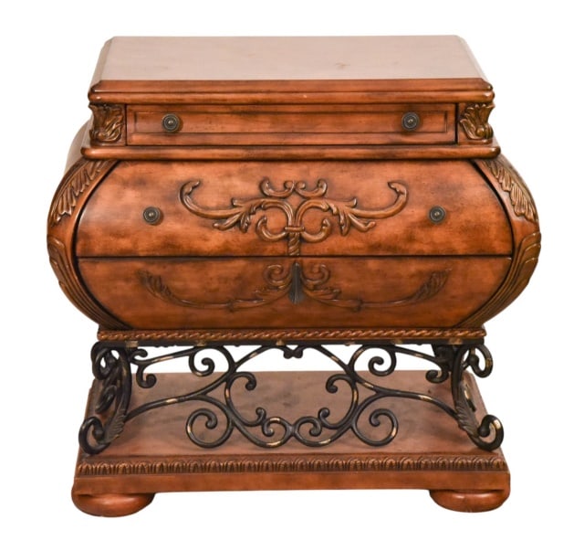 Bombay Style Hand Carved Chest With Metal Accent Auction
