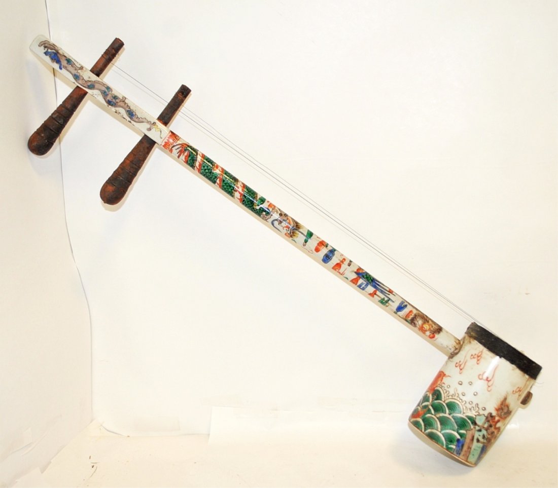 Antique Chinese Signed Porcelain Erhu Instrument