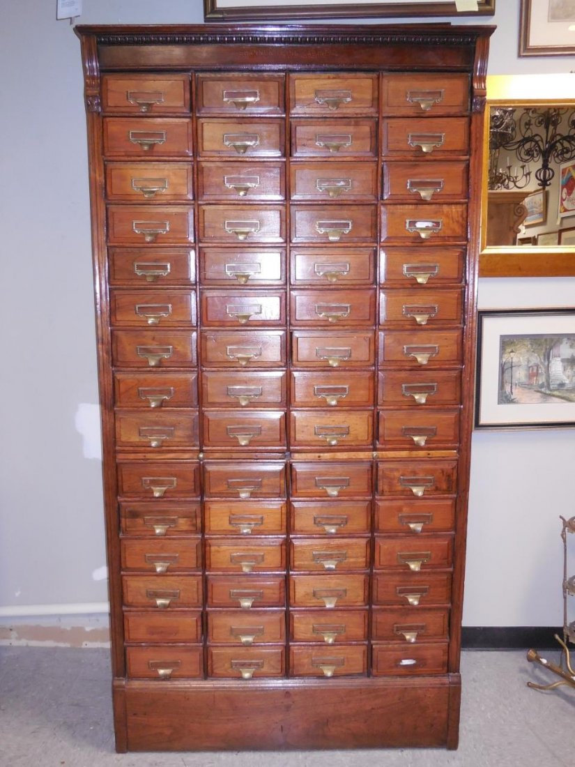 Antique Walnut 60 Drawer "shannon Filing Cabinet"