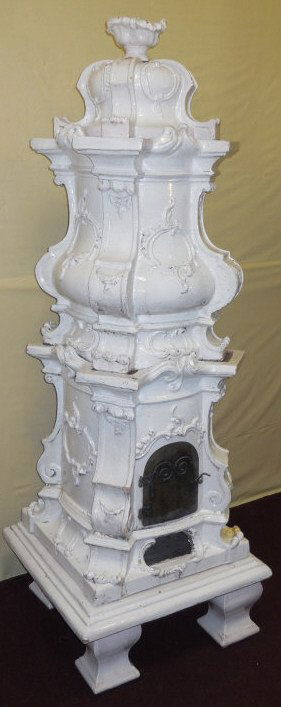 Rococo Style Vintage Glazed Terracotta Wood Stove