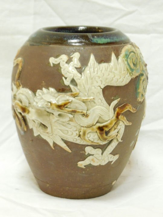 Vintage Asian Dragon Pottery Vase