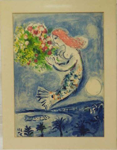 Marc Chagall Lithograph Nice Soleil Fleur Mermaid