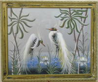 M. Devoe - Painting of 2 Egrets - Jun 28, 2015 | Greenwich Auction in CT