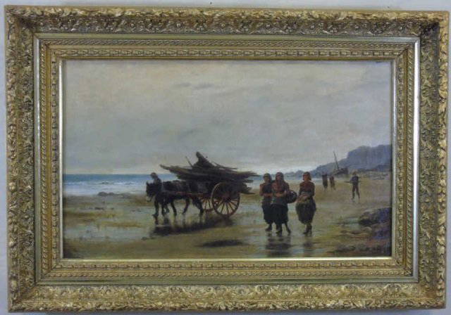 1883 Robert Farren Oil / Canvas Figures On A Beach