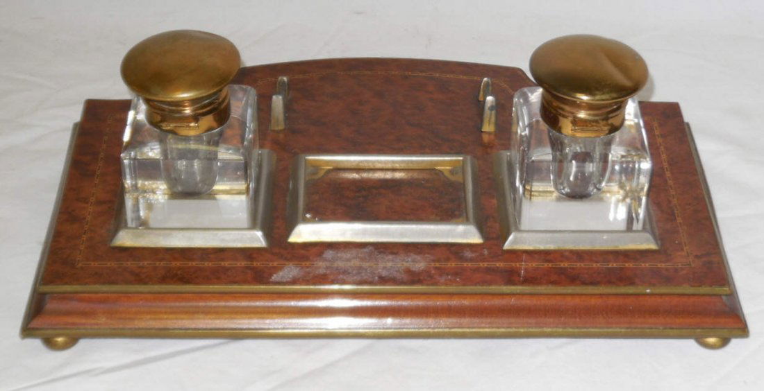 Vintage Birdseye Maple Double Glass Ink Well