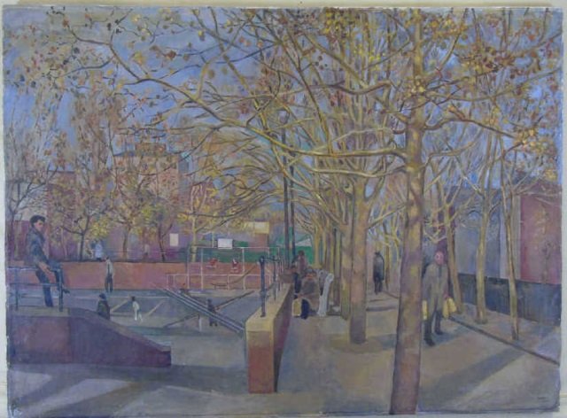 Edith Kramer Oil Painting Nyc Urban Park Scene