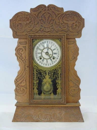Antique American Oak Gingerbread House Clock