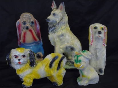 Five Chalkware Standing Dogs