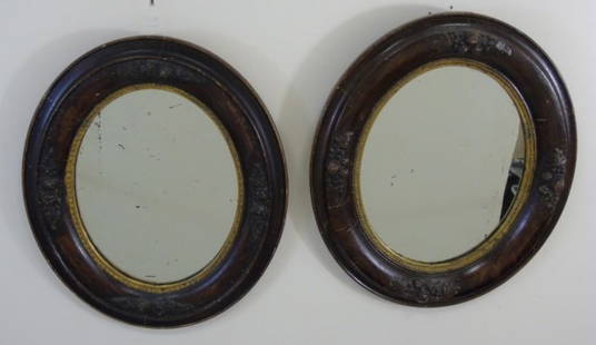 Antique Pair Victorian Wooden Oval Mirror Frames