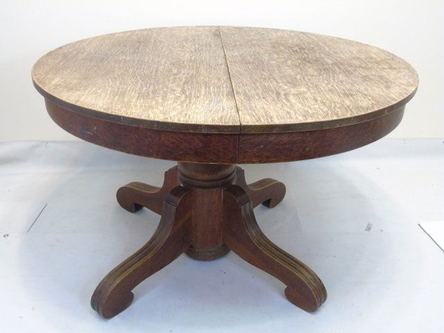 Antique C 1900 Carved Oak Round Dining Table