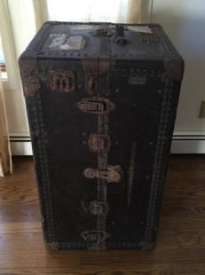 Antique Leatheroid Travel Steamer Trunk
