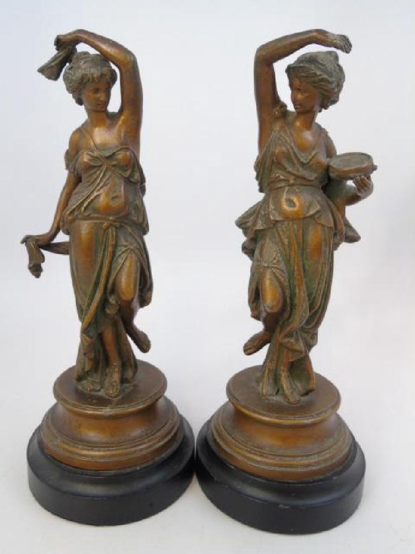 Pair Antique 19th C Bronze Tone Statues Of Muses