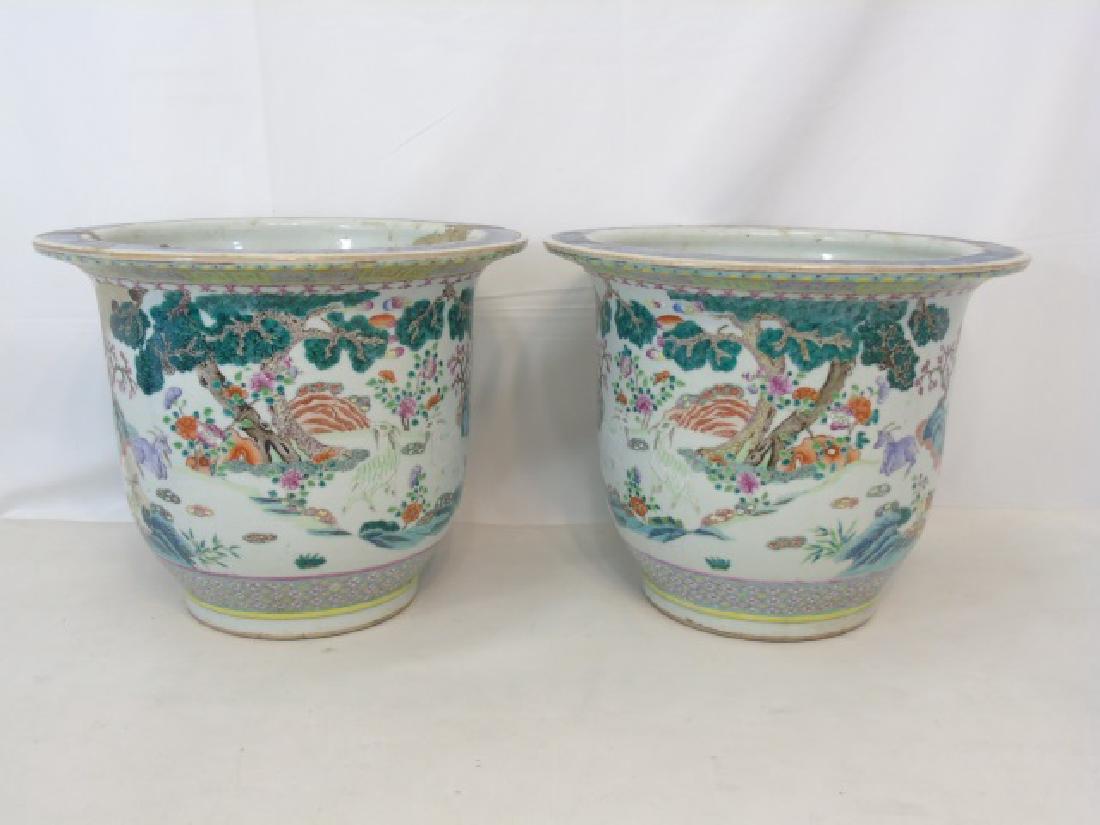 2 Large Chinese Planter Pots with Garden Designs