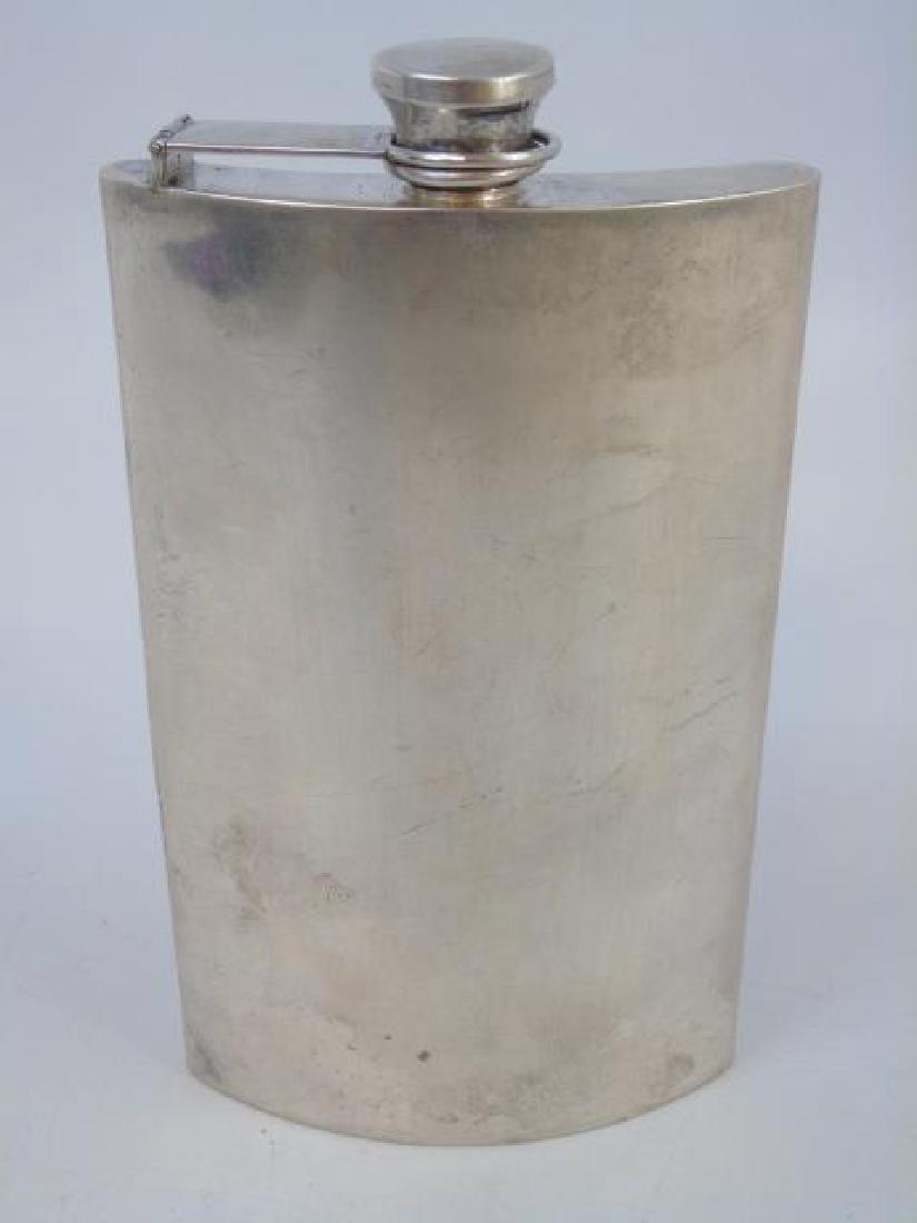 Very Large Antique Sterling Silver Curved Flask
