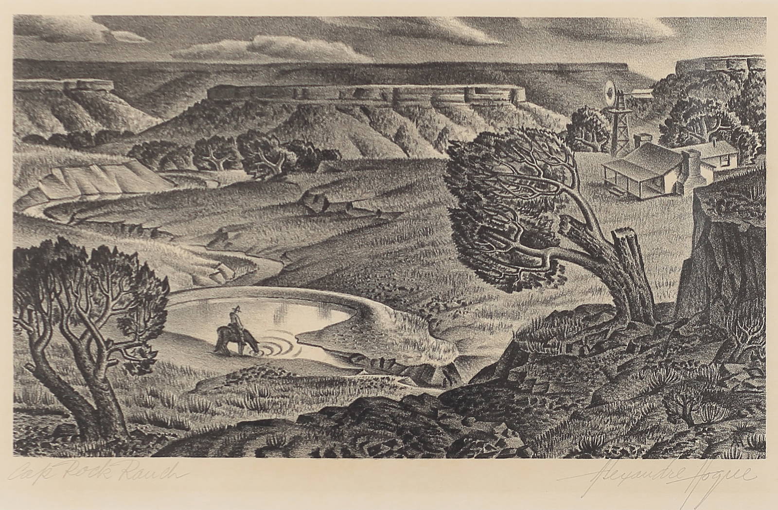 Alexandre Hogue (am. 1898-1994), Cap Rock Ranch, Lithograph Auction