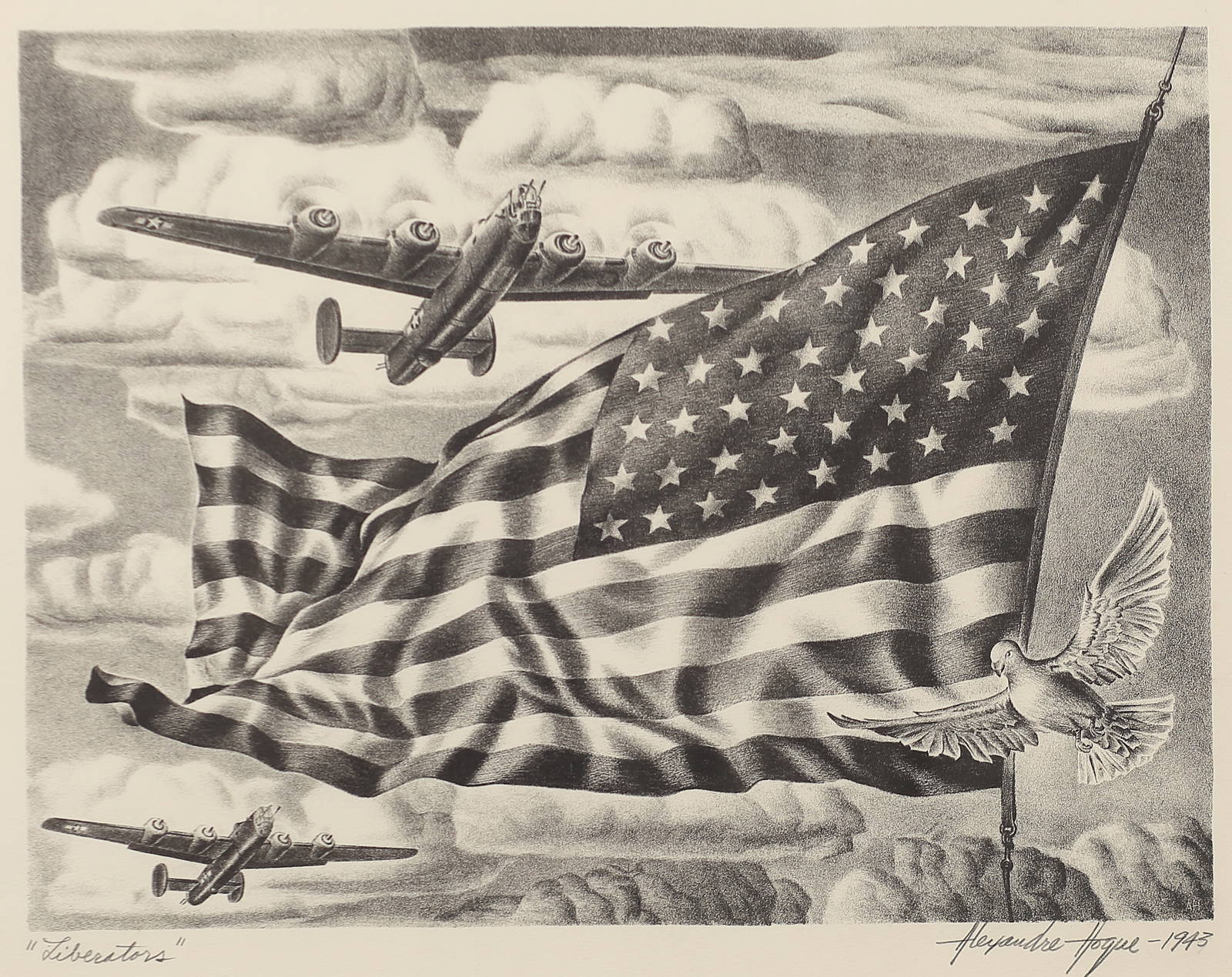 Alexandre Hogue (am. 1898-1994), Liberators, 1943, Lithograph Auction