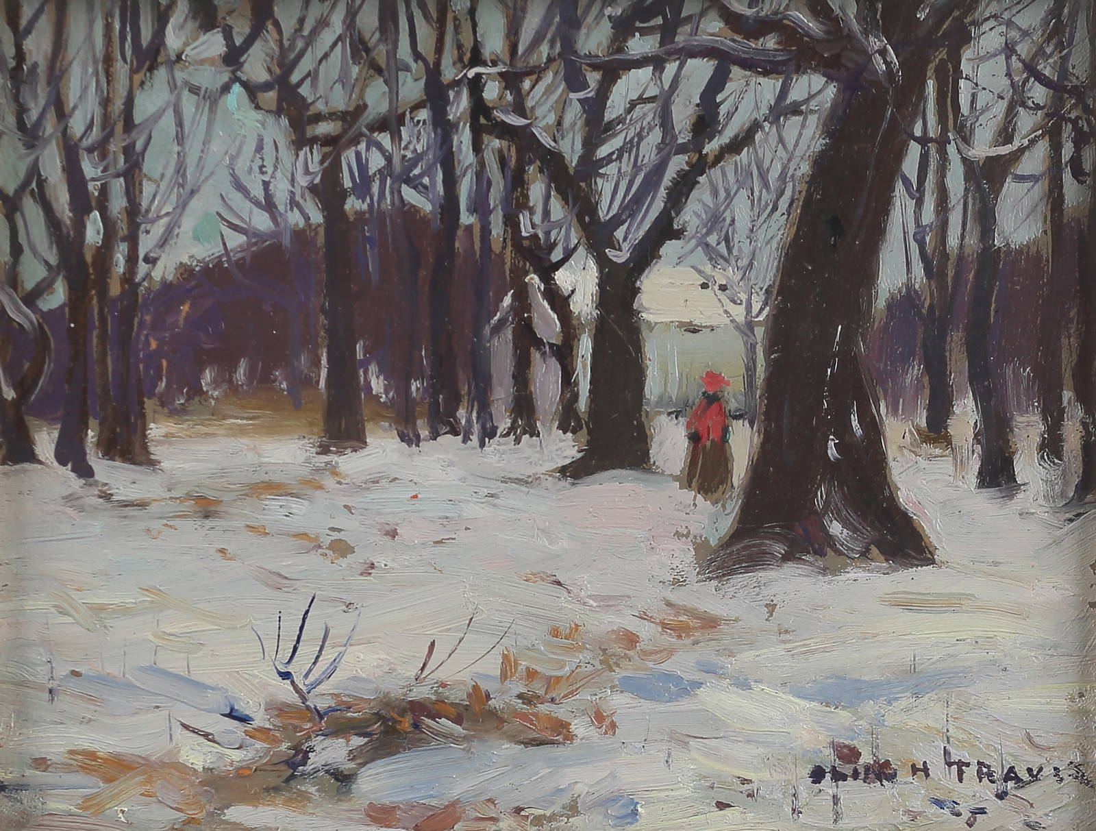 Olin Herman Travis (am. 1888-1975), Bleak December, 1916, Oil On Board ...