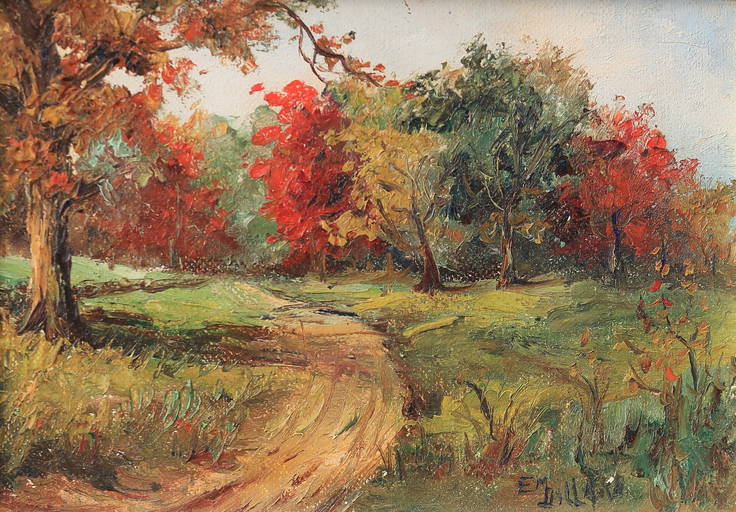 Emily Dillard (am. 1878 1968), Fall Landscape, Oil On Board