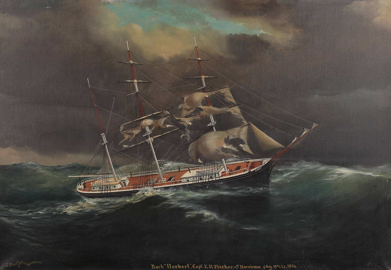 Julius Stockfleth (am. 1857-1935), The Bark Herbert In The Hurricane Of Aug. 19th & 20th, 1886 ...