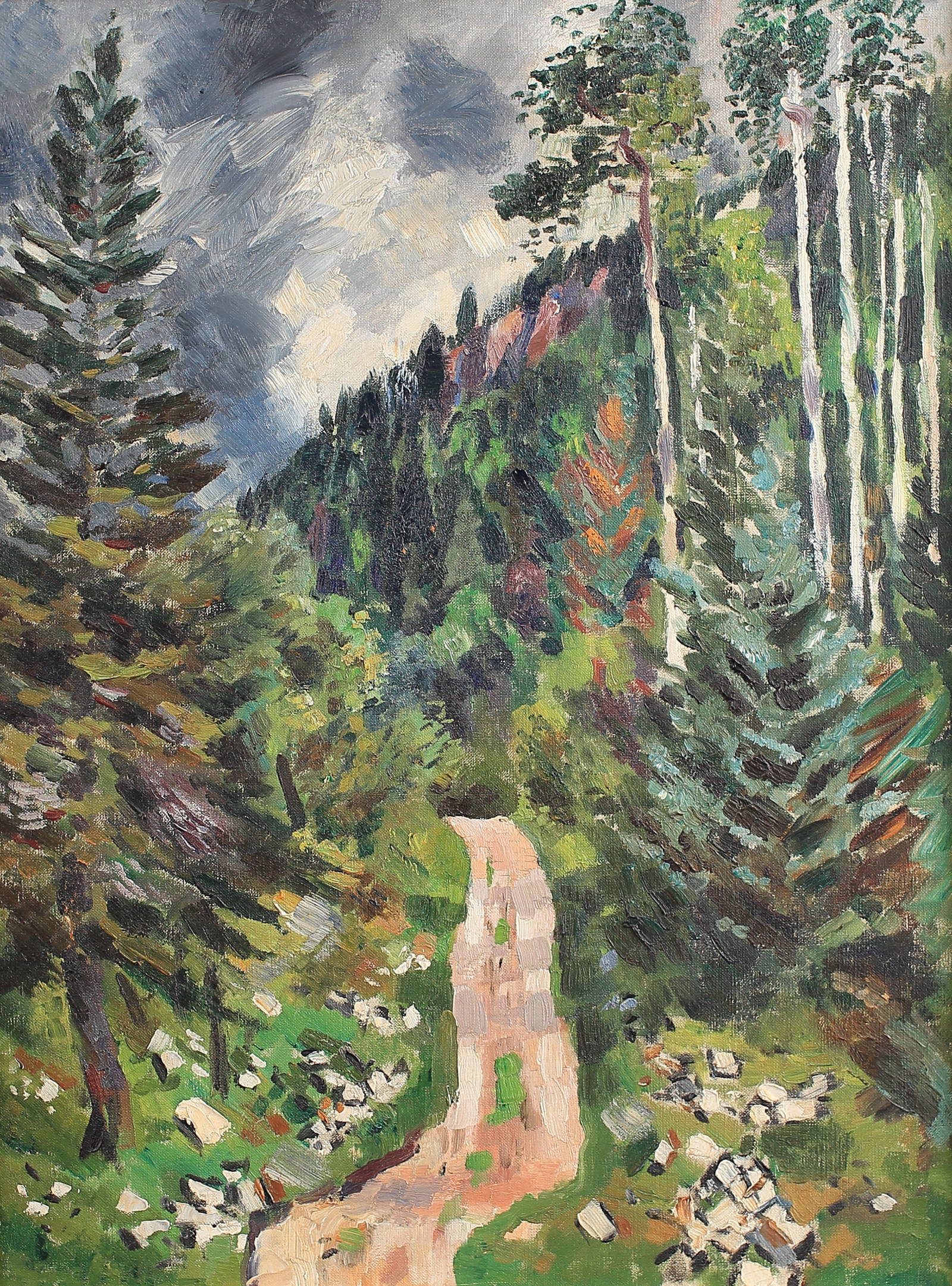 Ward Lockwood (am. 1894-1963), Road Among The Pines And Birches, Oil On ...