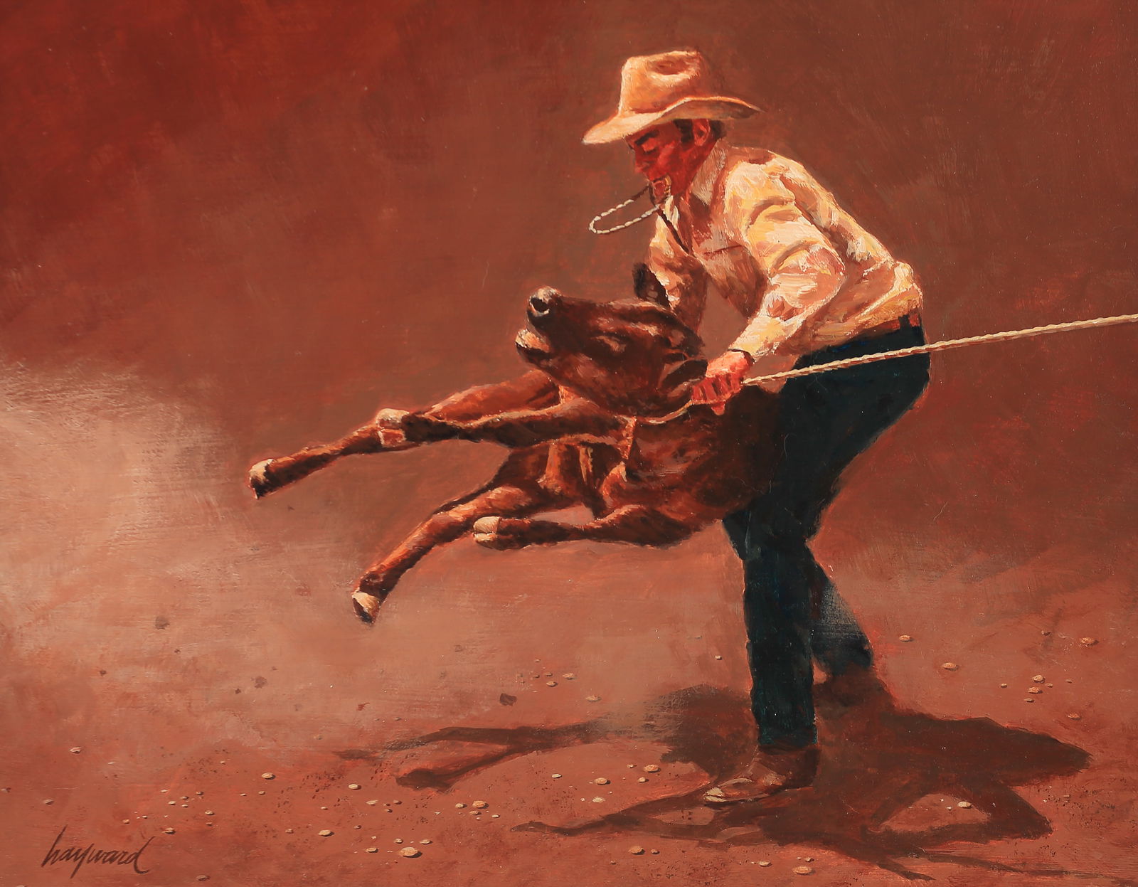 Phil Hayward (am. 1917 1997), Calf Roper, Oil On Masonite