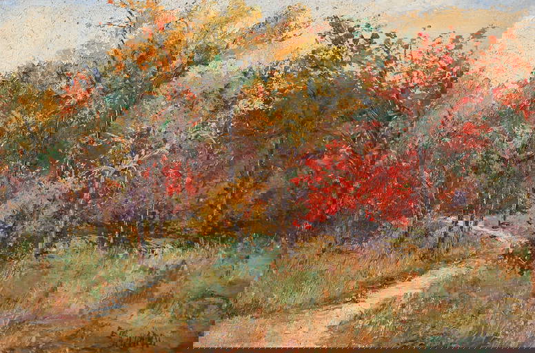 Emily Dillard (am. 1879 1968), Autumn Landscape, Oil On Board