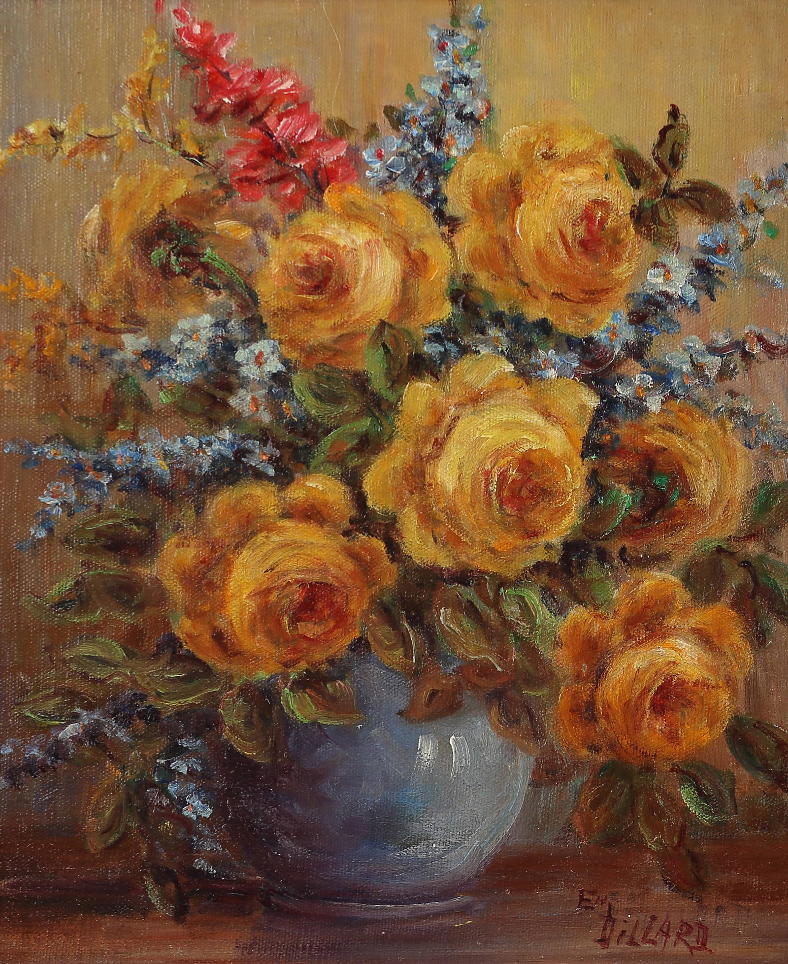 Emily Dillard (am. 1879-1968), Yellow Roses And Bluebonnets, Oil On ...