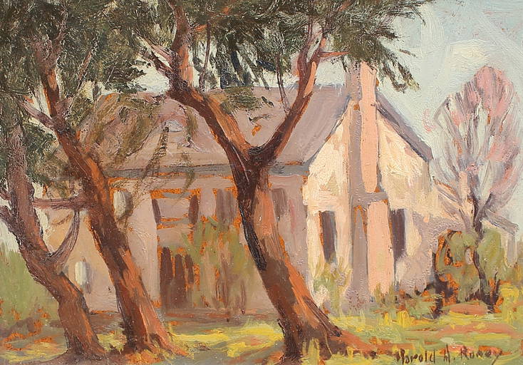 Harold Roney (am. 1899 1986), House Behind The Trees, Oil On Masonite