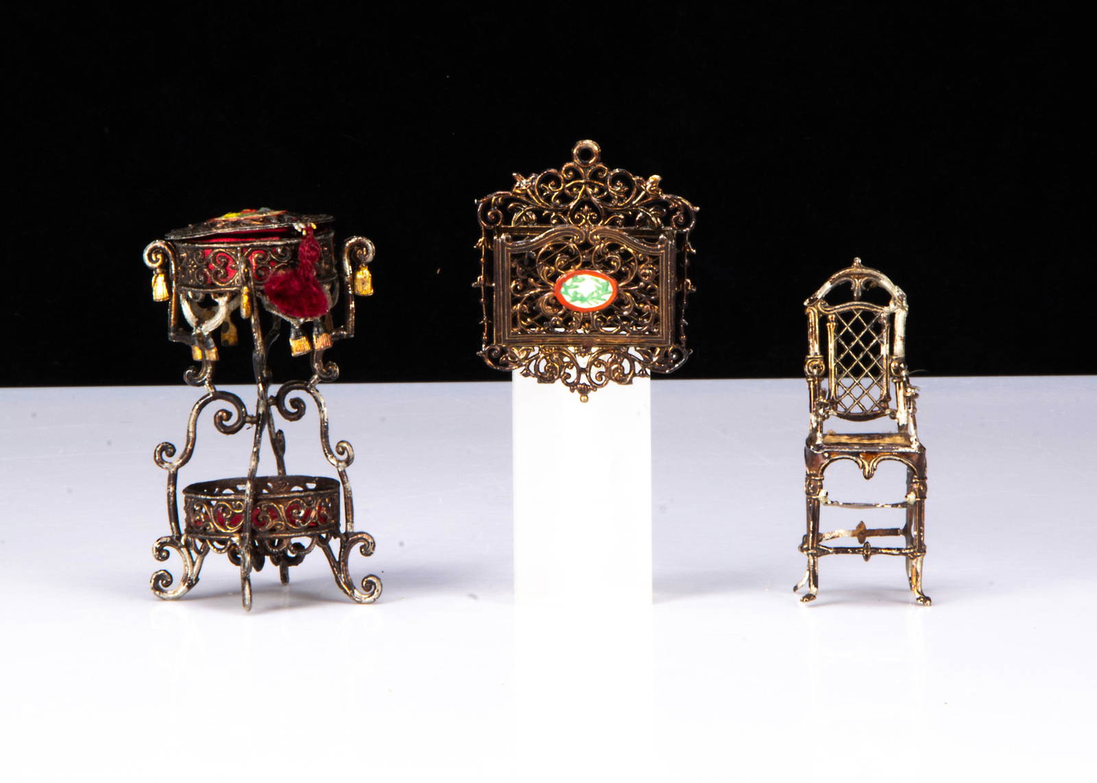 Three German Bronzed Soft Metal Dolls’ House Chattels, Auction
