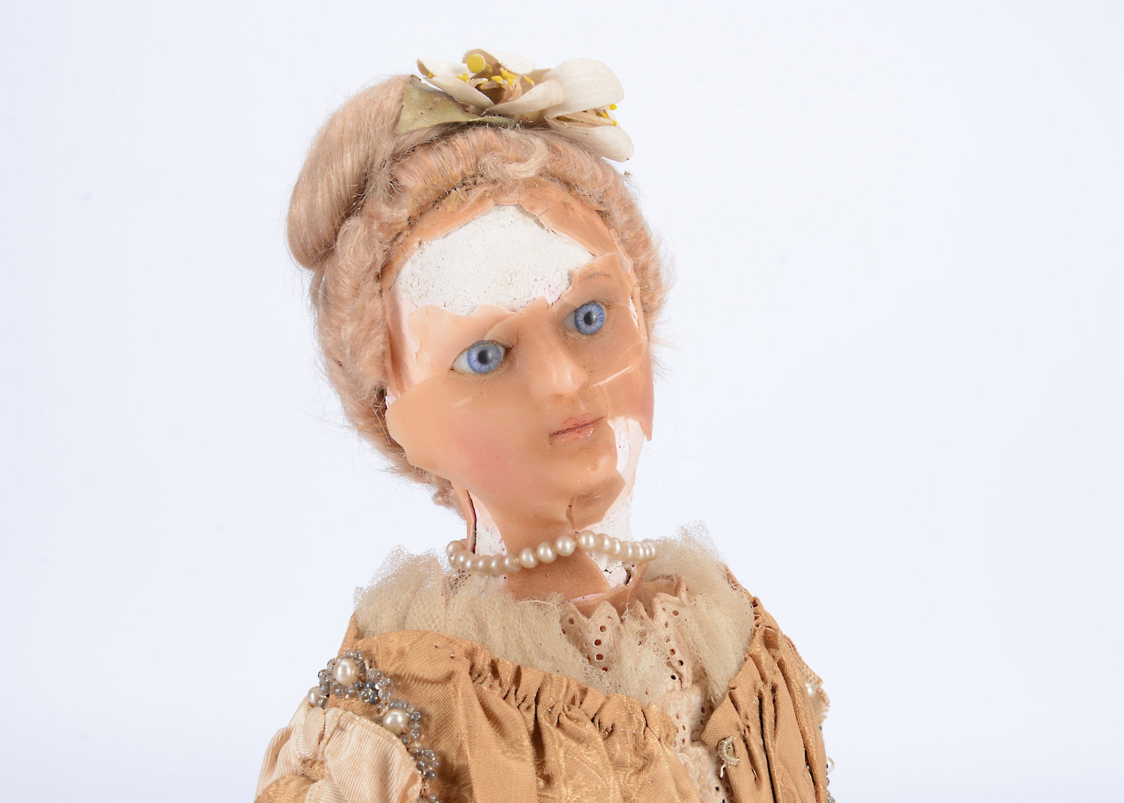 A Late 19th Century German Wax Over Composition Lady Doll In Fine Court ...
