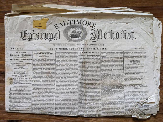 Antique Baltimore Episcopal Methodist Newspaper, 1873