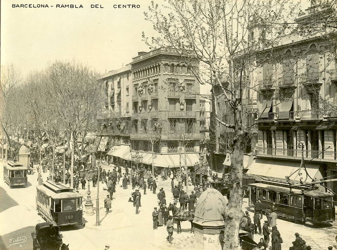 Antique Original Photograph Barcelona Rambla Street