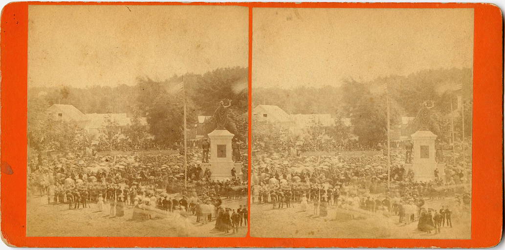 Antique Real Photo Stereoview Soldiers Monument Fitchburg