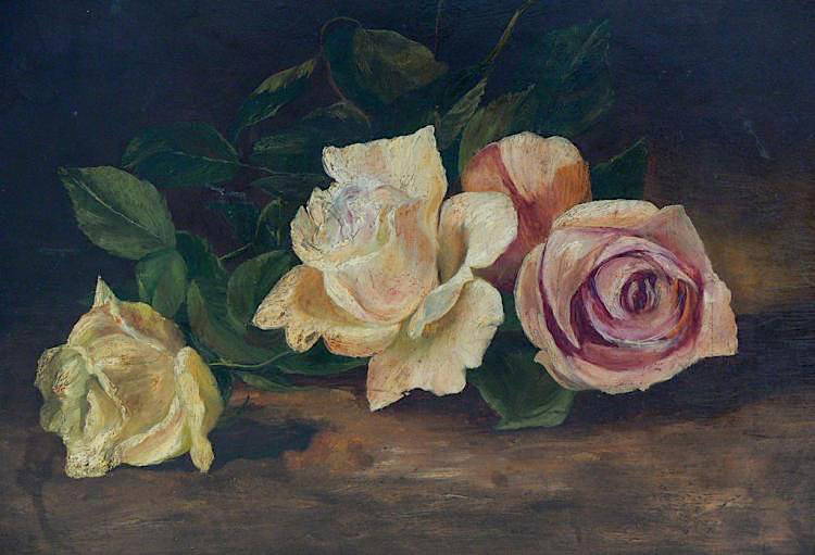 Antique Oil With Roses Manner Of Martin J. Heade (1819