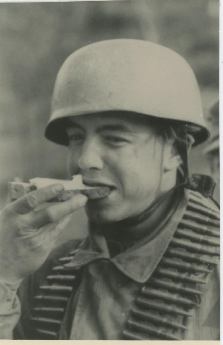 Agfa Lupex Photo German Soldier Eating Bread, Wwii