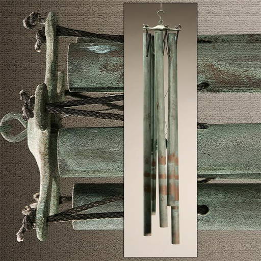 A Set Of Walter Lamb Verdigris Copper Wind Chimes