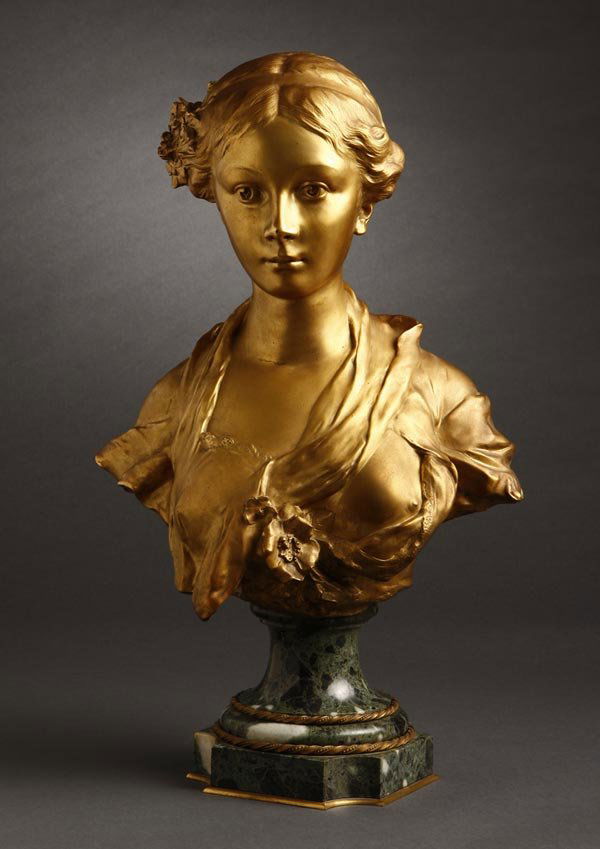 After Julien Monier Gilt Bronze Bust Beauty
