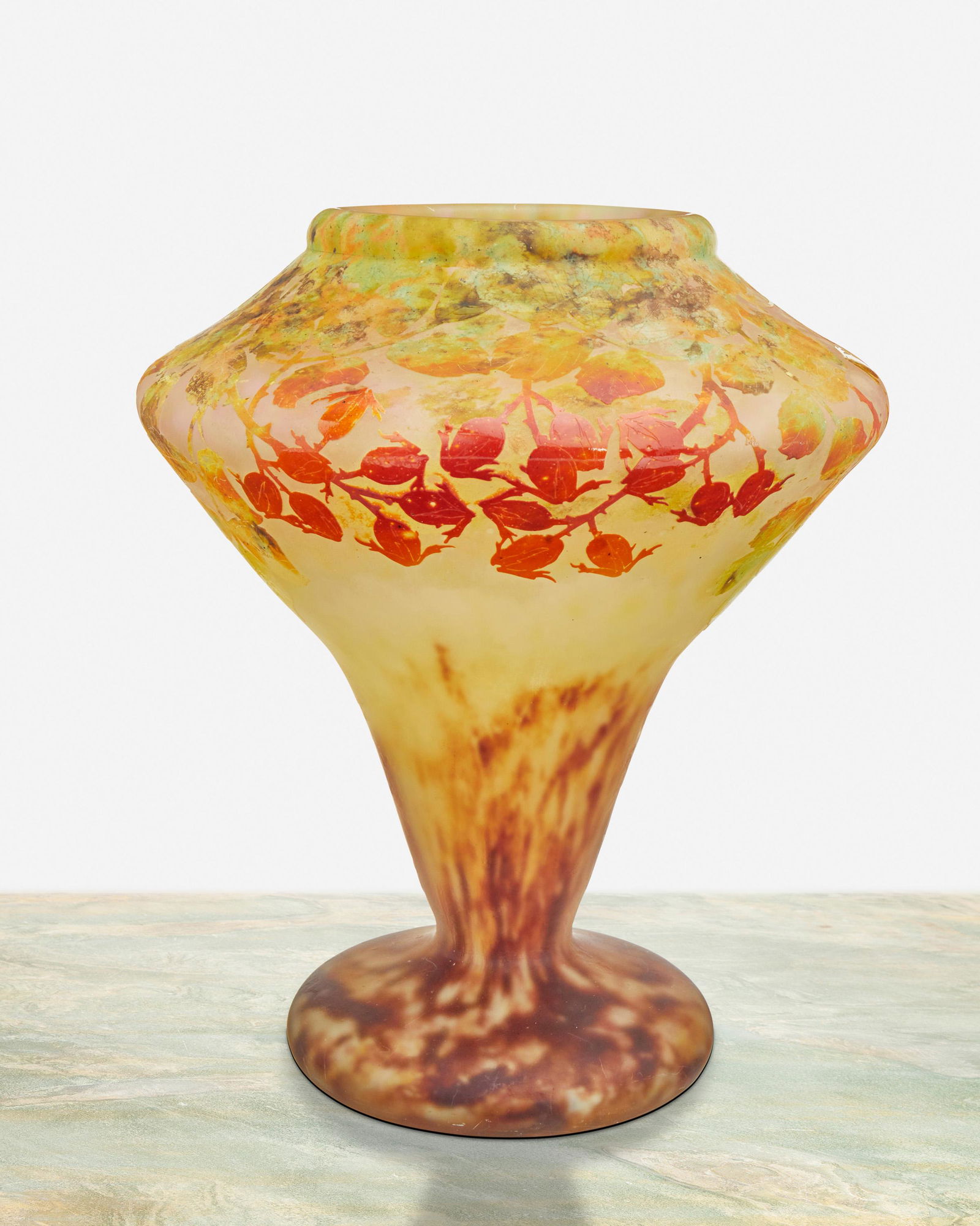 A Daum Vitrified Cameo Glass "wild Rose Bud" Vase