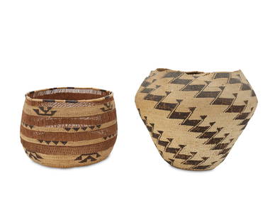 Two Achumawi/pit River Twined Baskets