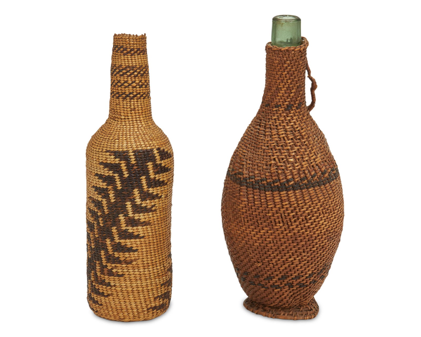 Two Native American Basketry Bottles